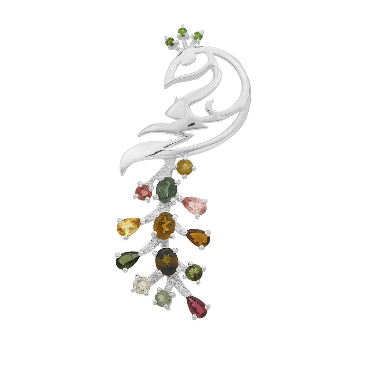 Chrome Diopside & Multi-Colour Tourmaline Brass Destello Brooch ATGW 2 ...