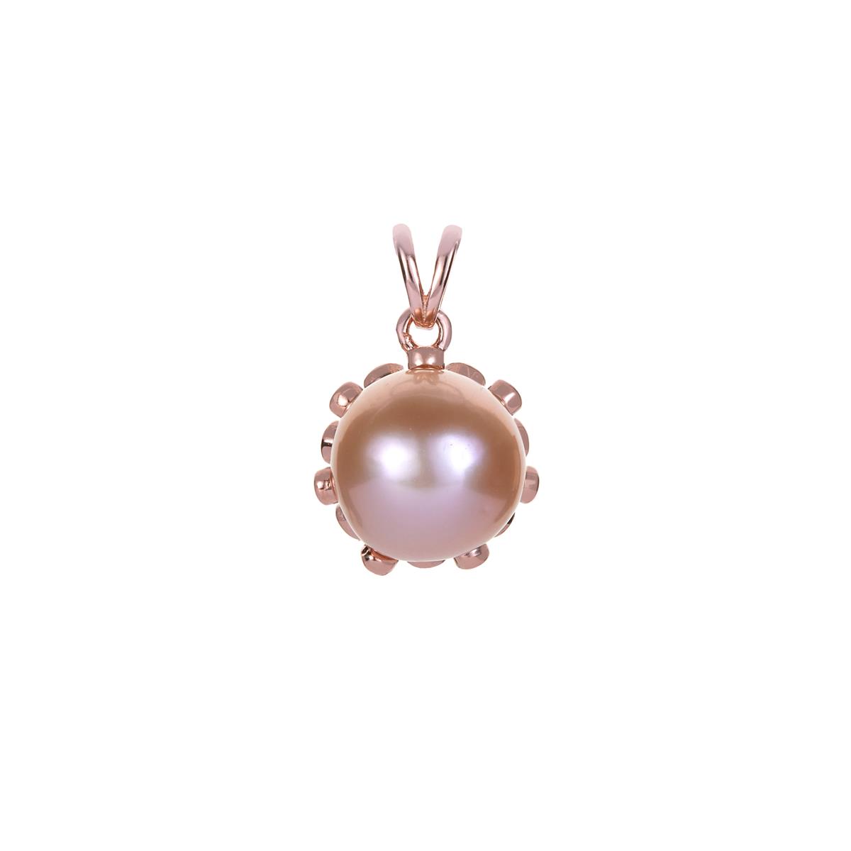 Naturally Papaya Cultured Pearl (10.5mm) & White Topaz Pendant in Rose ...
