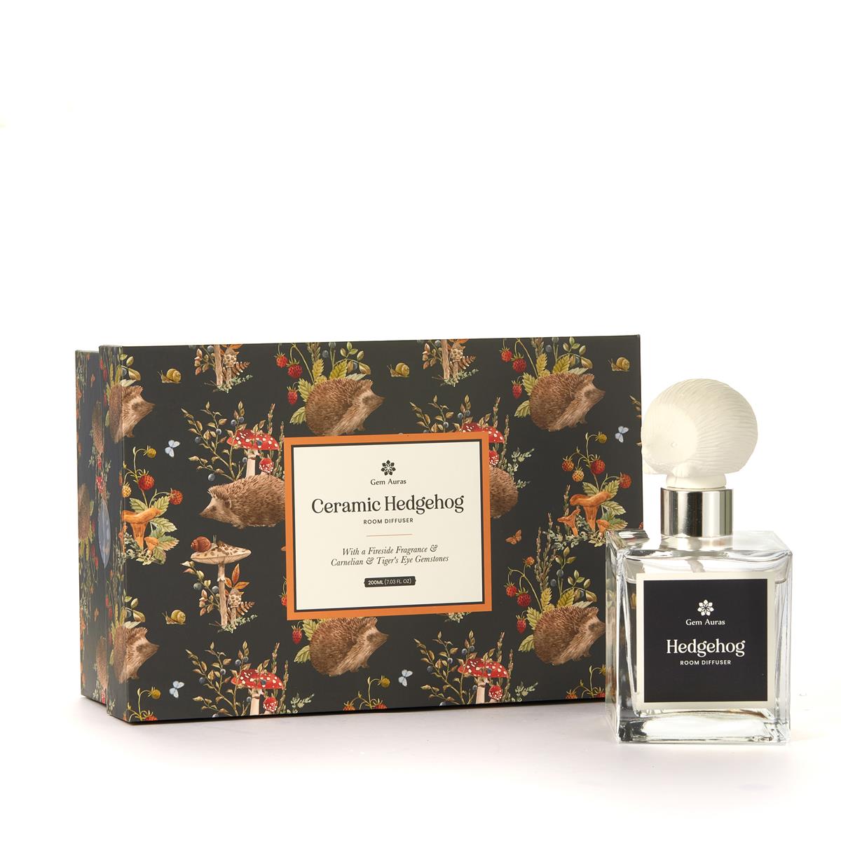 Gem Auras Ceramic Hedgehog Room Diffuser with Carnelian & Tiger's Eye ...