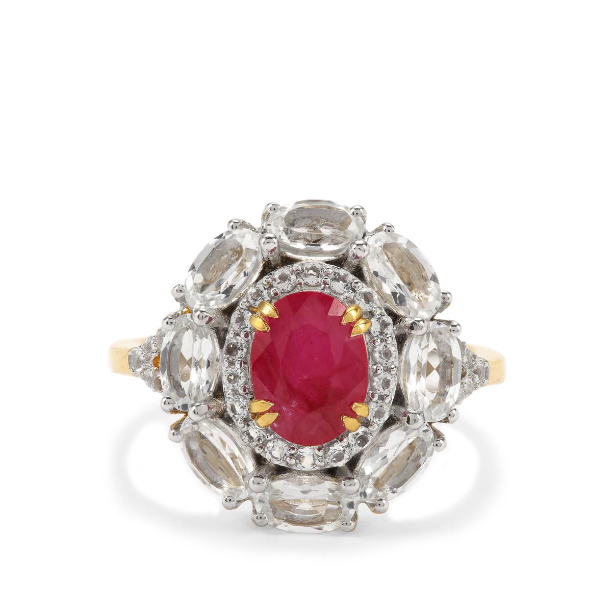 Kenyan Ruby Ring with White Topaz in Gold Plated Sterling Silver 4cts ...