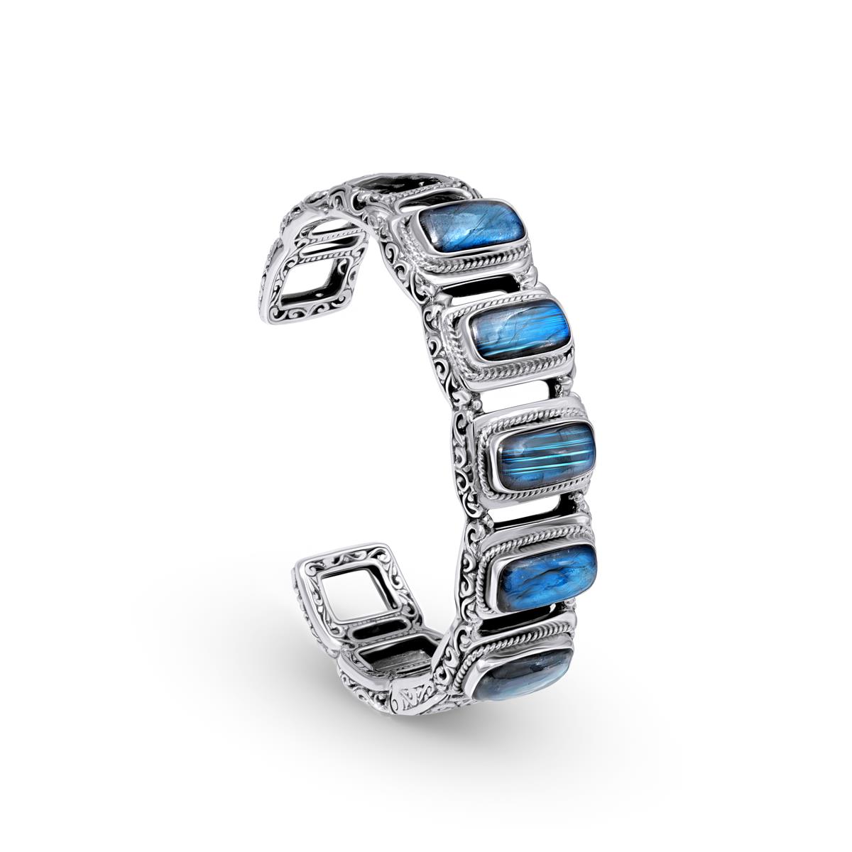 Labradorite Balinese Bangle in Sterling Silver 31cts | Gemporia