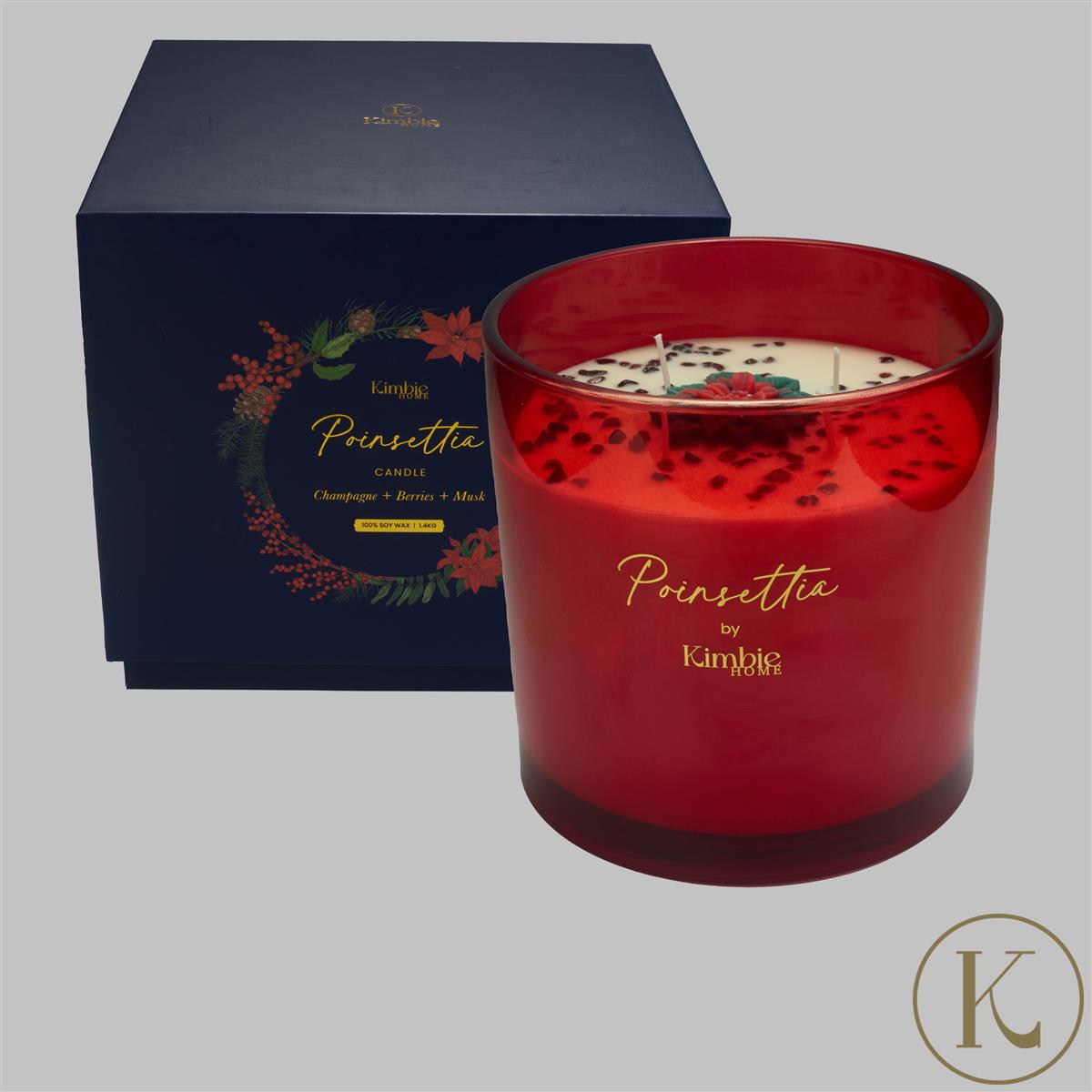 Kimbie Home Poinsettia Candle 1.4kg with Garnet | Gemporia