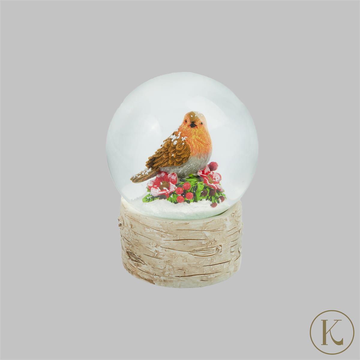 Kimbie Home 10cm Robin Snow Globe with Red Agate Gemstones | Gemporia