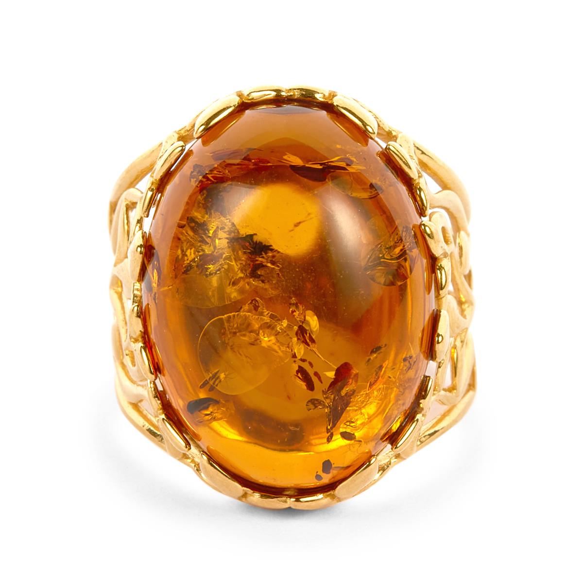 Baltic Cognac Amber Ring in Tone Plated Sterling Silver (15x20mm ...