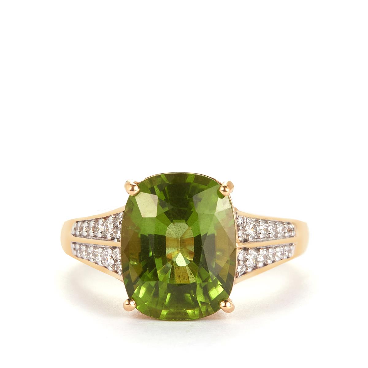 Burmese Peridot Ring with Diamonds in 18K Gold 5.54cts | Gemporia