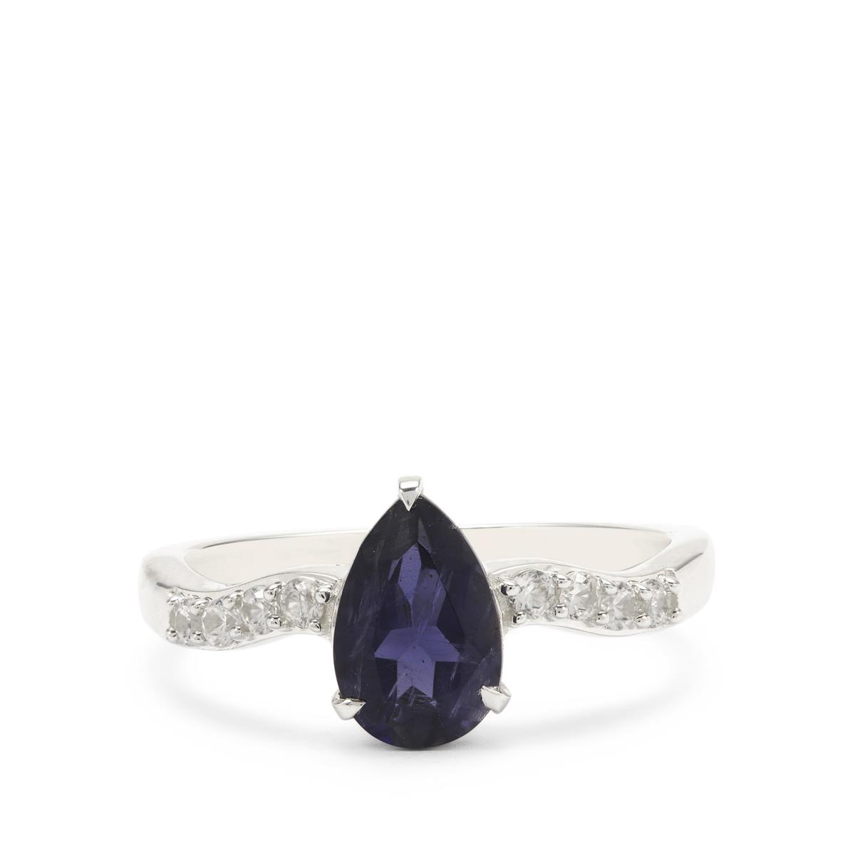 Bengal Blue Iolite Ring with White Zircon in Sterling Silver 1.30cts ...