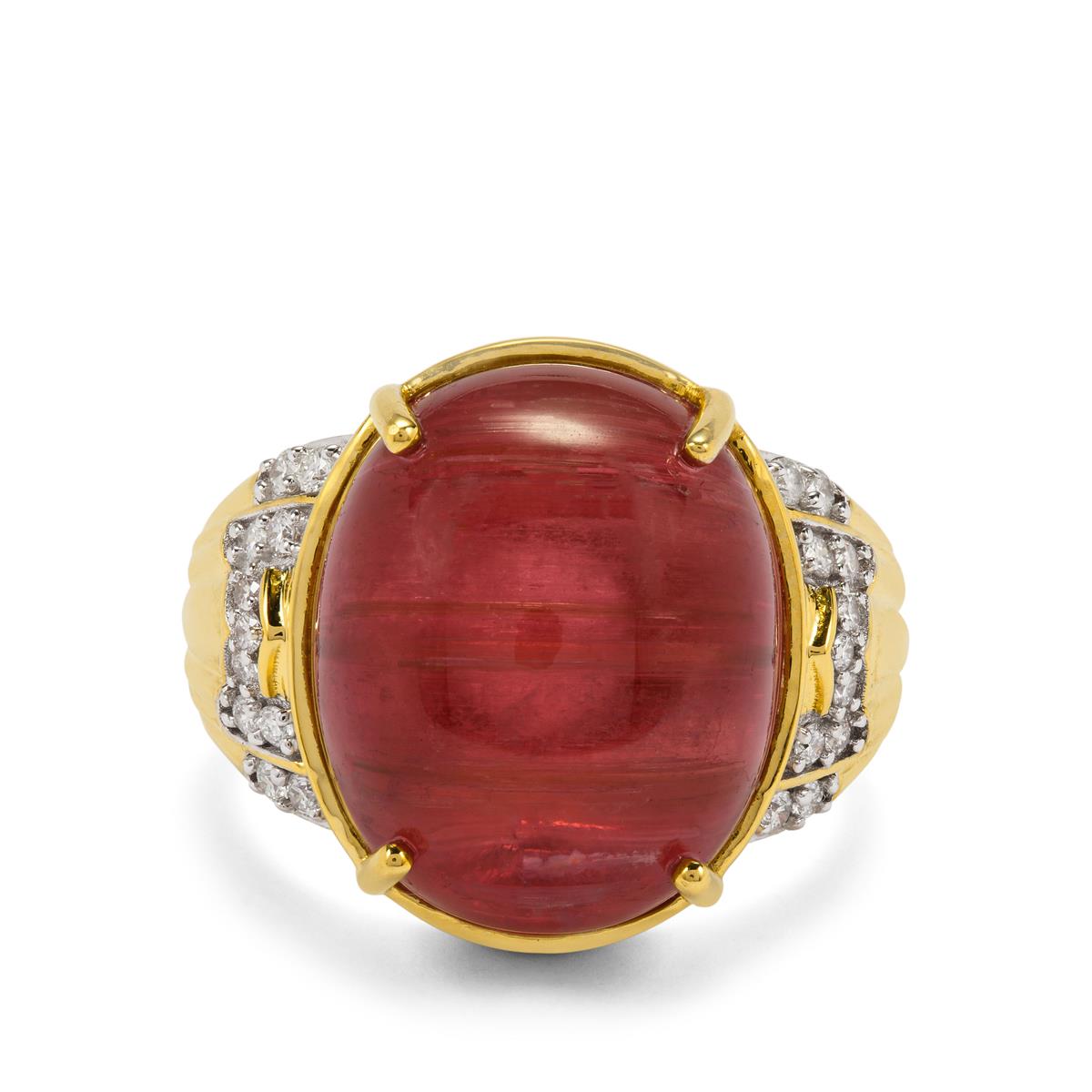 Cats Eye Rubellite Ring with Diamond in 18K Gold 19.28cts | Gemporia