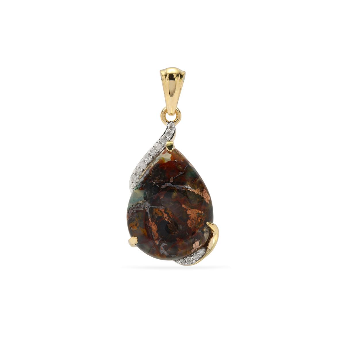 Aquadite Noir Pendant with Diamond in 9K Gold 15cts | Gemporia