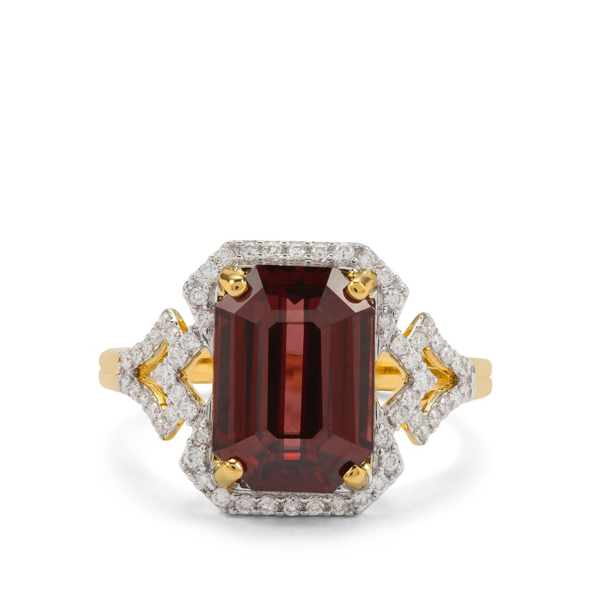 Red Zircon Ring with Diamond in 18K Gold 8.28cts | Gemporia