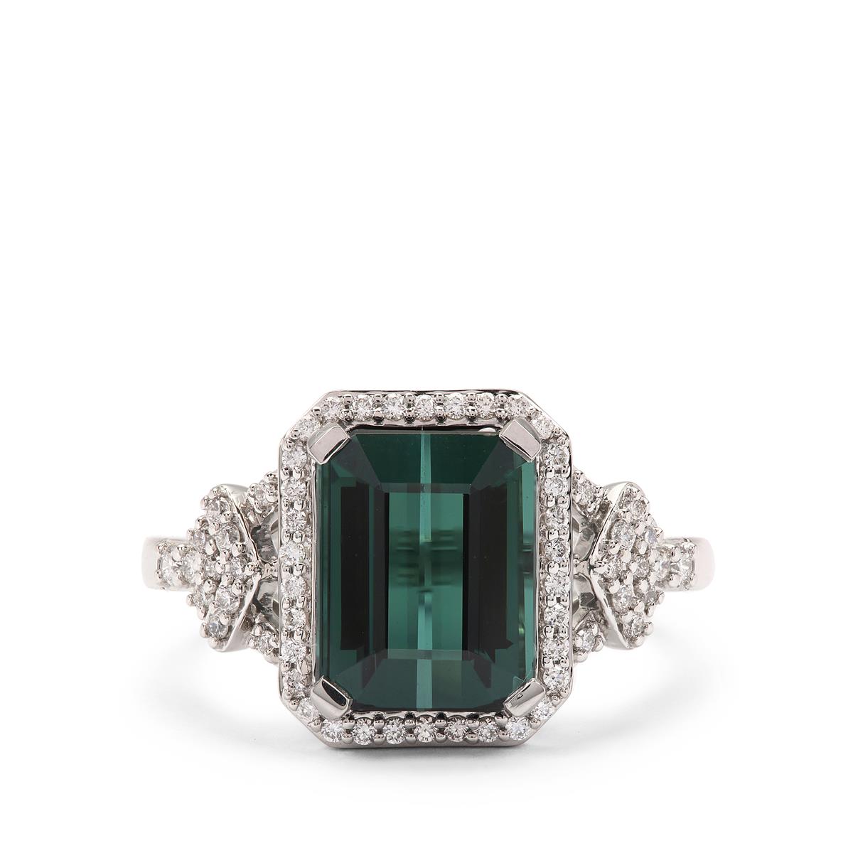 Mutuca Indicolite Ring with Diamonds in Platinum 950 4.41cts | Gemporia