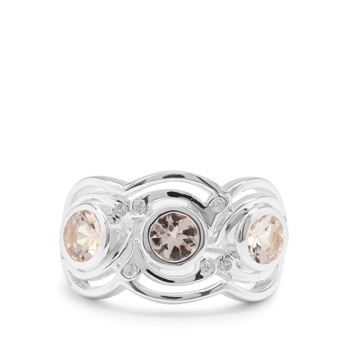 Rose Danburite Ring with White Zircon in Sterling Silver 1.54cts | Gemporia