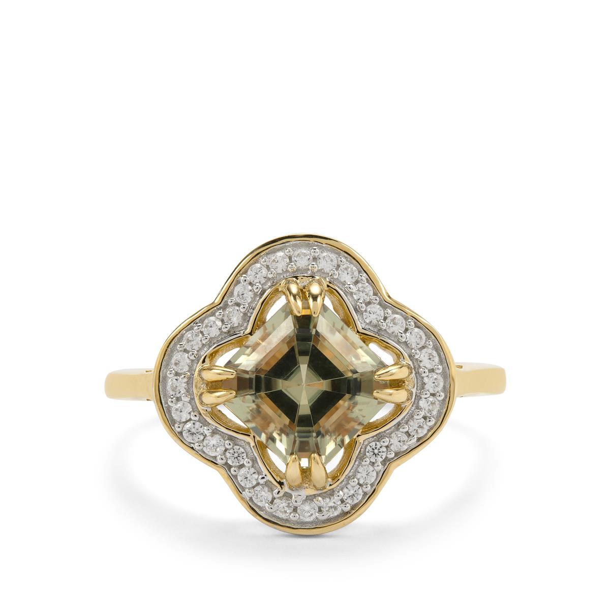 Asscher Cut Csarite® Quatrefoil Ring with White Zircon in 9K Gold 2 ...