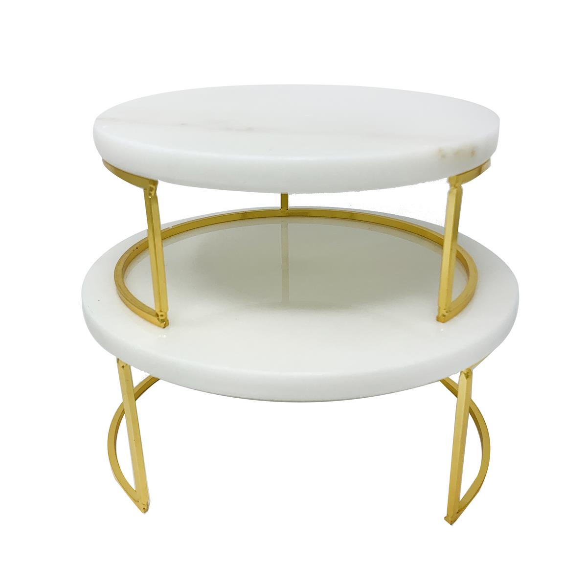 Set of Two Marble Display Tray - White and Gold | Gemporia