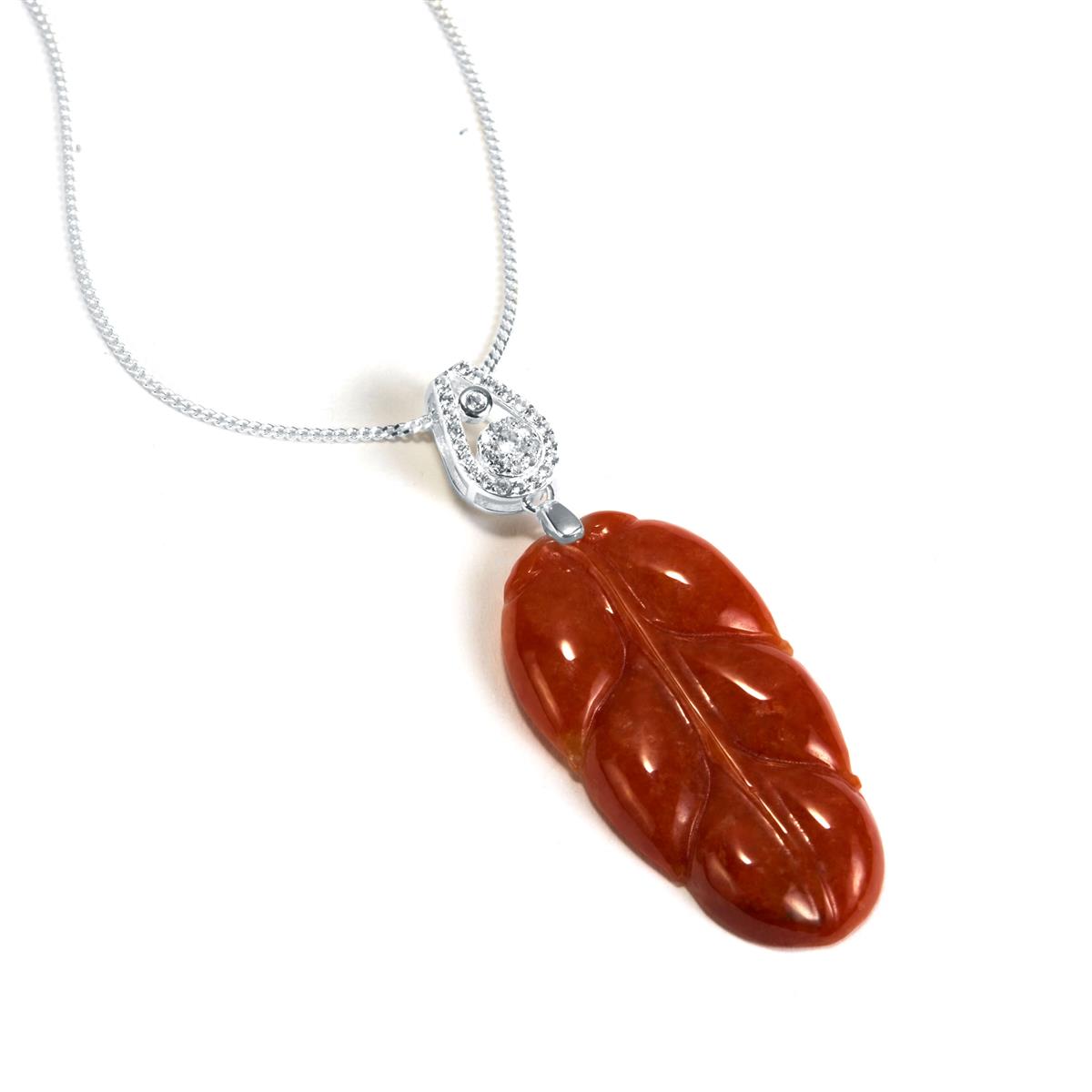 Burmese Red Jadeite Pendant with White Zircon in Sterling Silver 21 ...