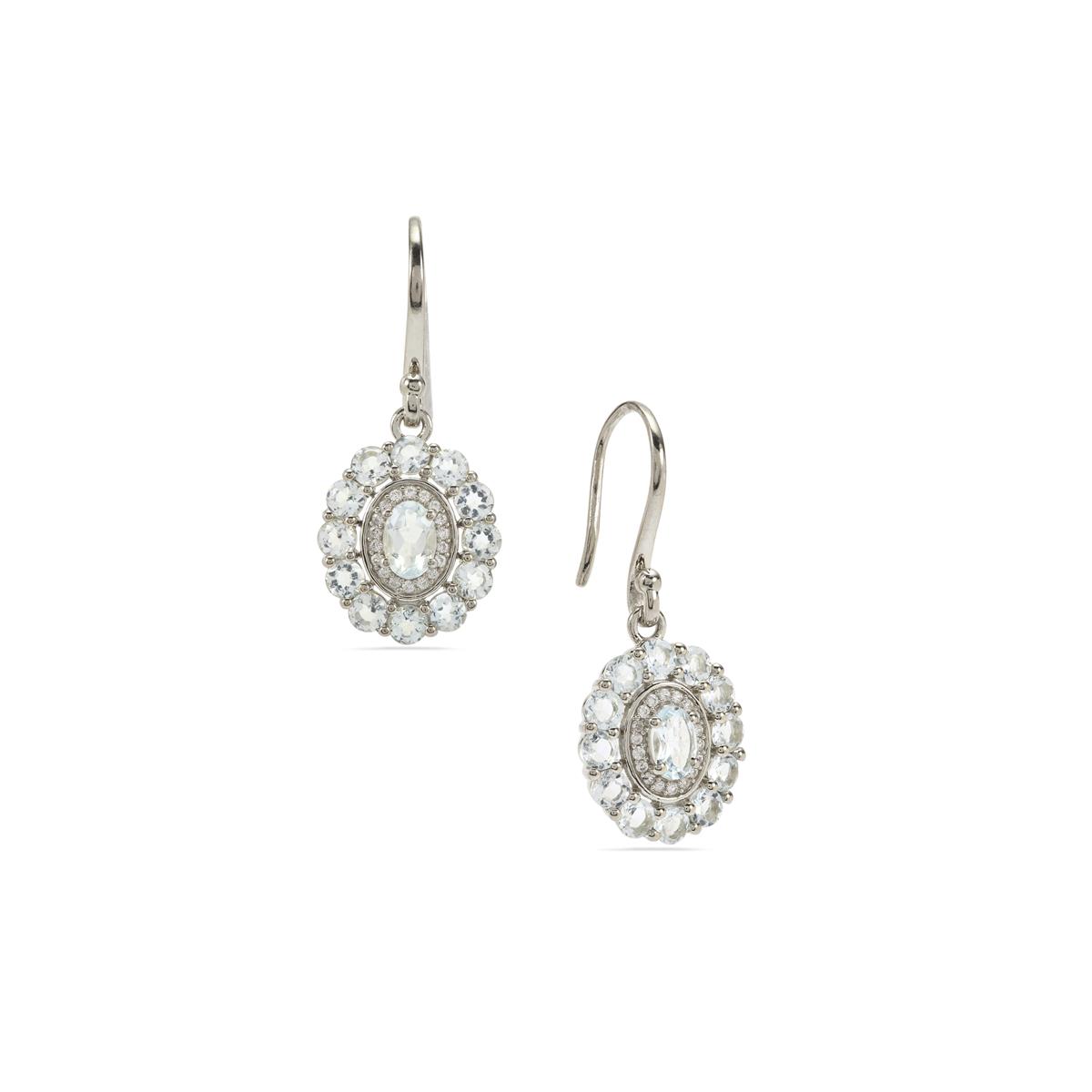 Santa Maria Aquamarine Earrings with White Zircon in Platinum Plated ...