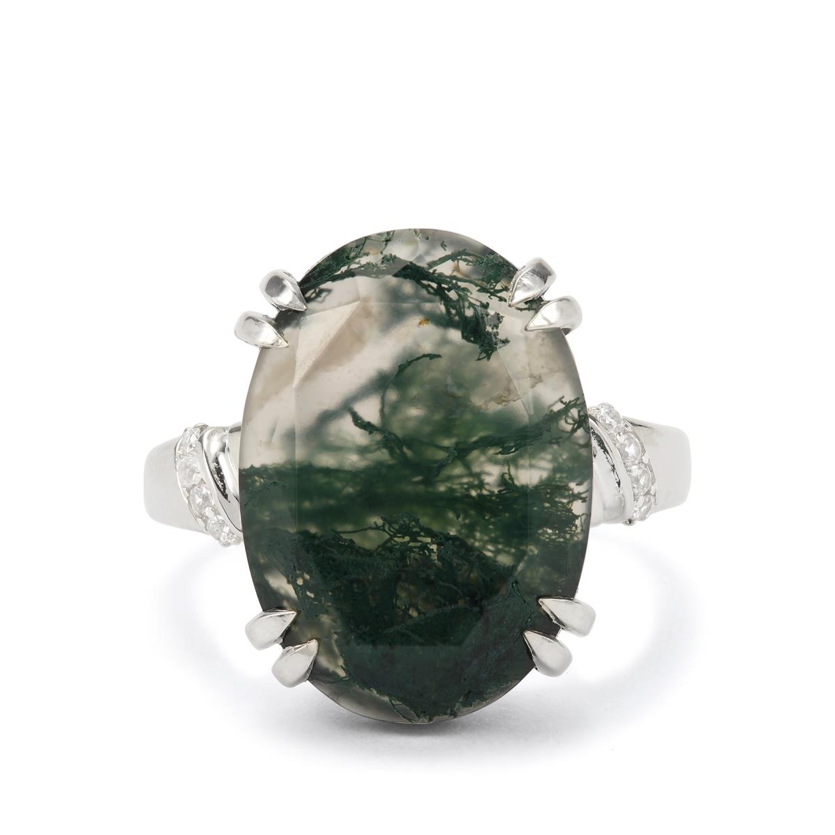 Brazilian Aquatic Agate Ring with White Zircon in Sterling Silver 10cts ...