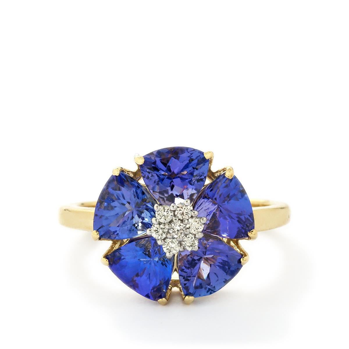 AAA Tanzanite & Diamond 14k Gold Tomas Rae Ring ATGW 4.06cts | Gemporia