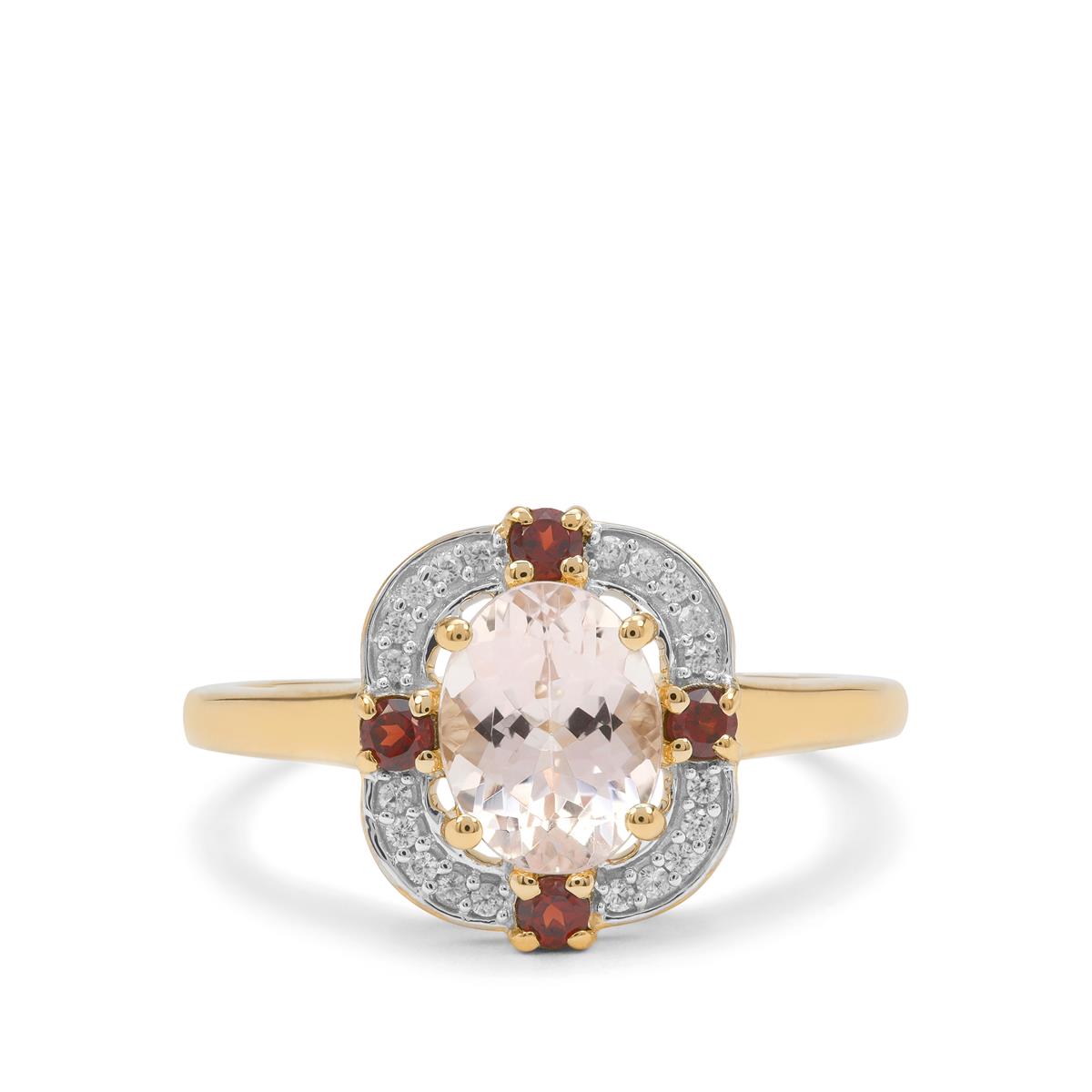 Rose Danburite, Rajasthan Garnet Ring with White Zircon in 9K Gold 1 ...