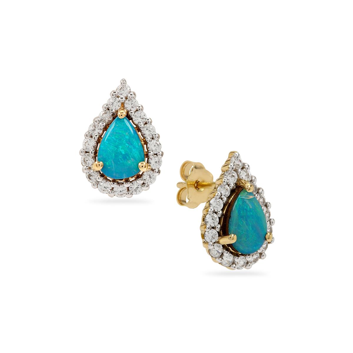 Crystal Opal On Ironstone And White Zircon 9k Gold Earrings Gemporia