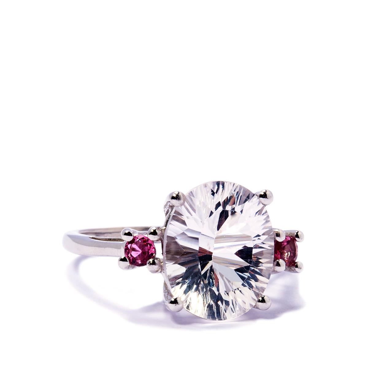 Danburite Ring with Pink Tourmaline in 9k White Gold 3.55cts | Gemporia