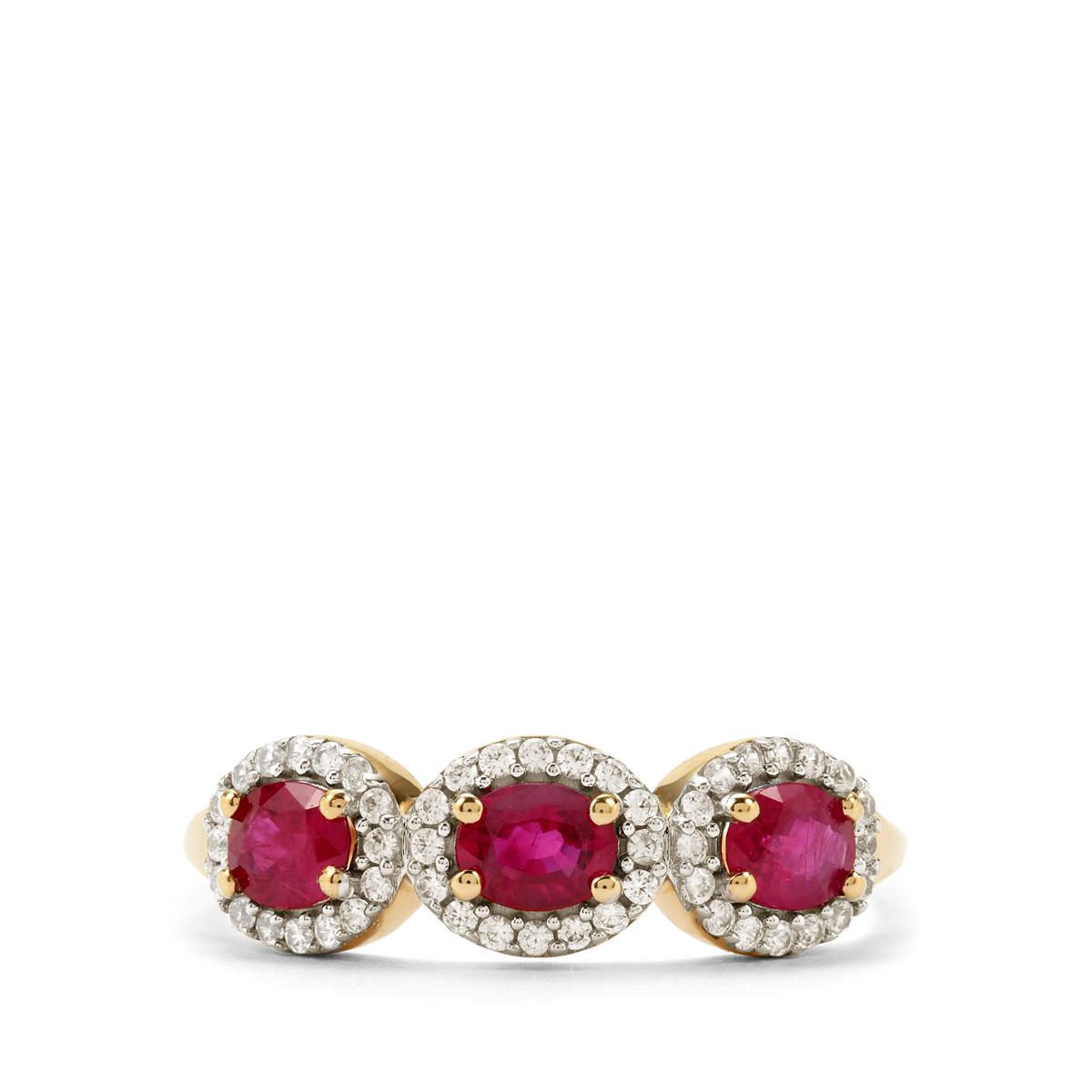 Burmese Red Ruby Ring with White Zircon in 9K Gold 1.25cts | Gemporia