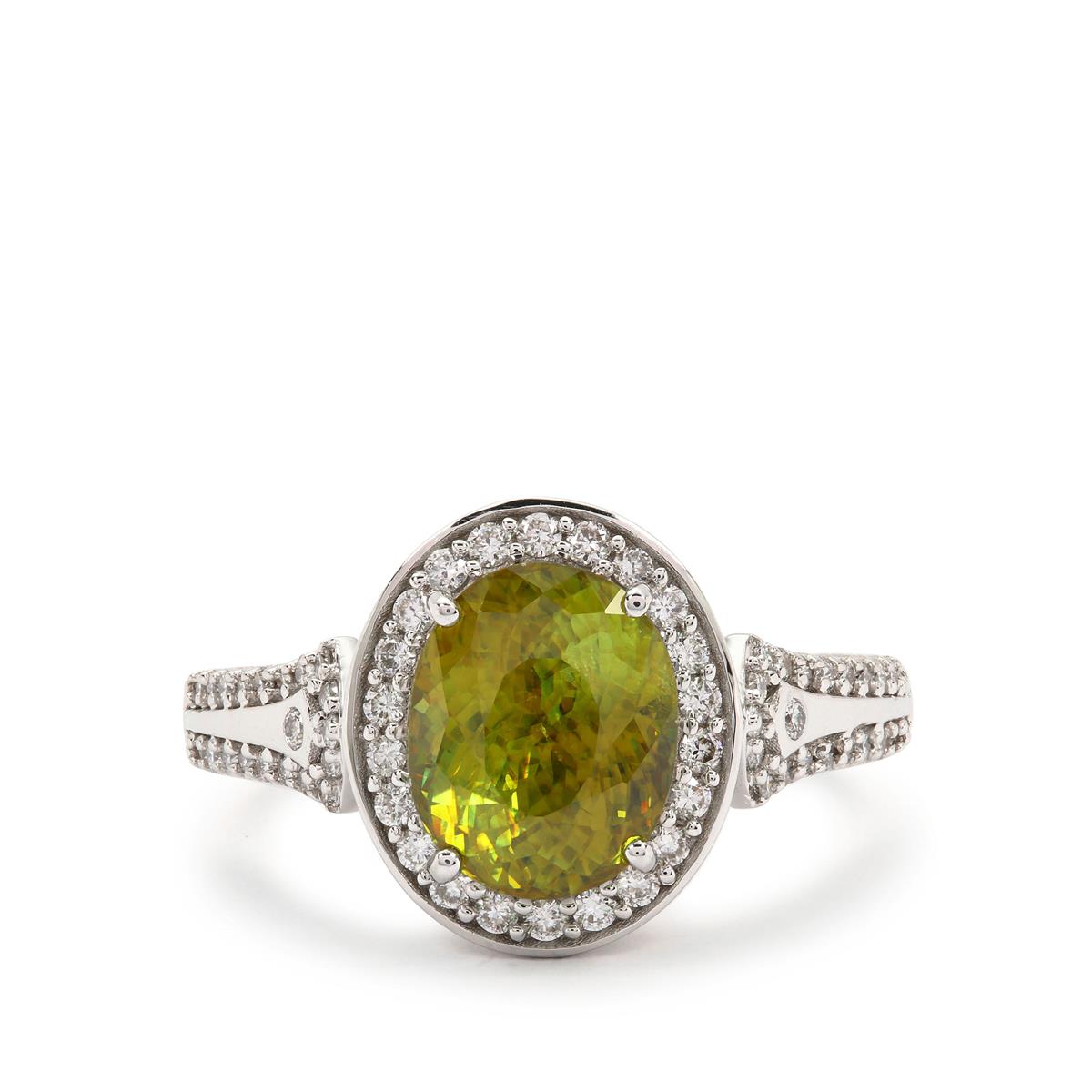 Sphene Ring with Diamonds in 18K White Gold 3.53cts | Gemporia