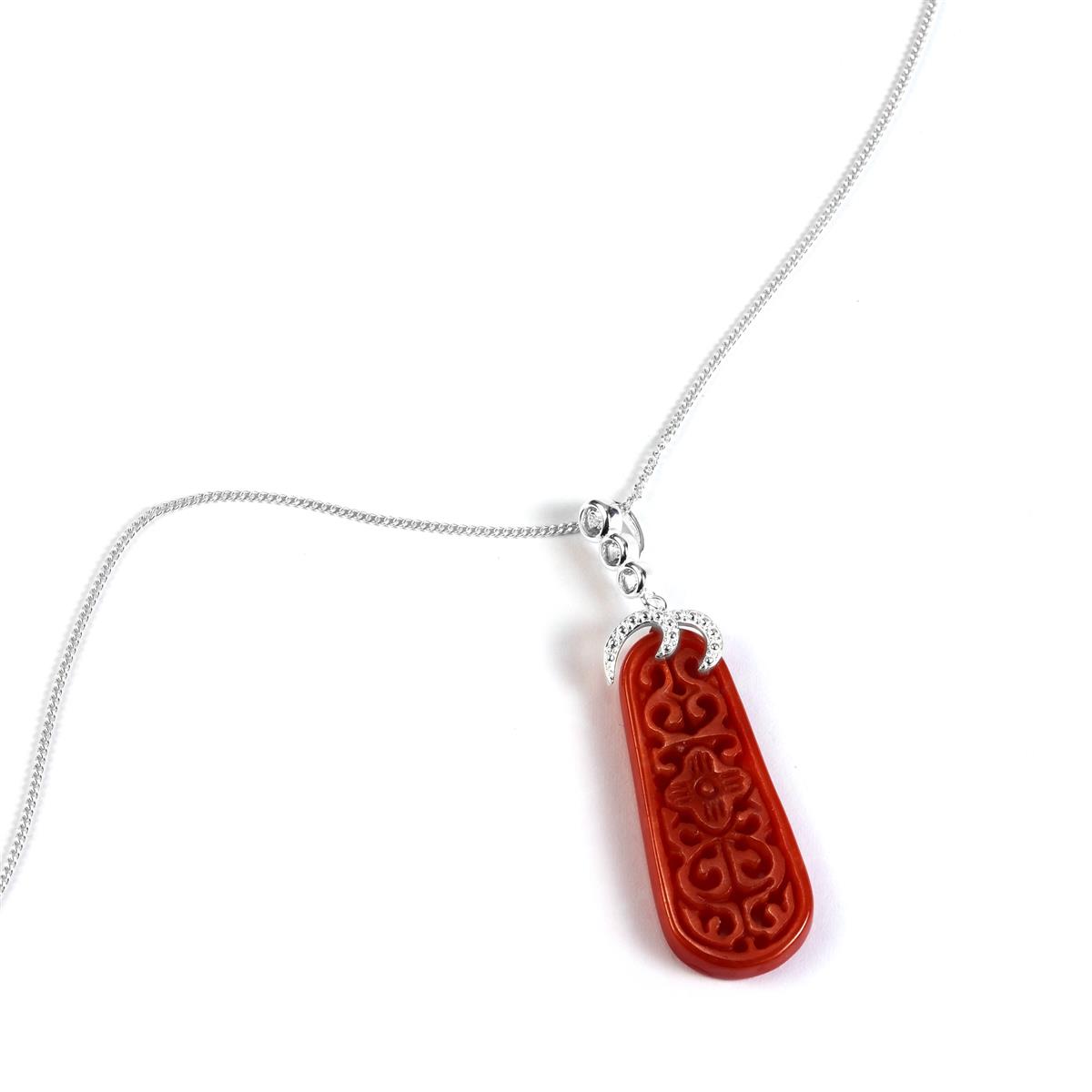 Red Jadeite Pendant with White Topaz in Sterling Silver 15.11cts | Gemporia