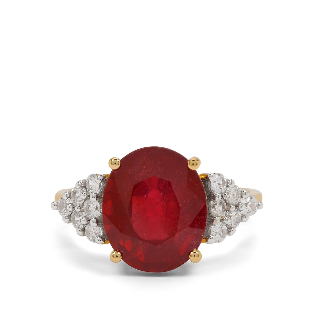 Bemainty Ruby Ring with White Zircon in 9K Gold 7.30cts | Gemporia
