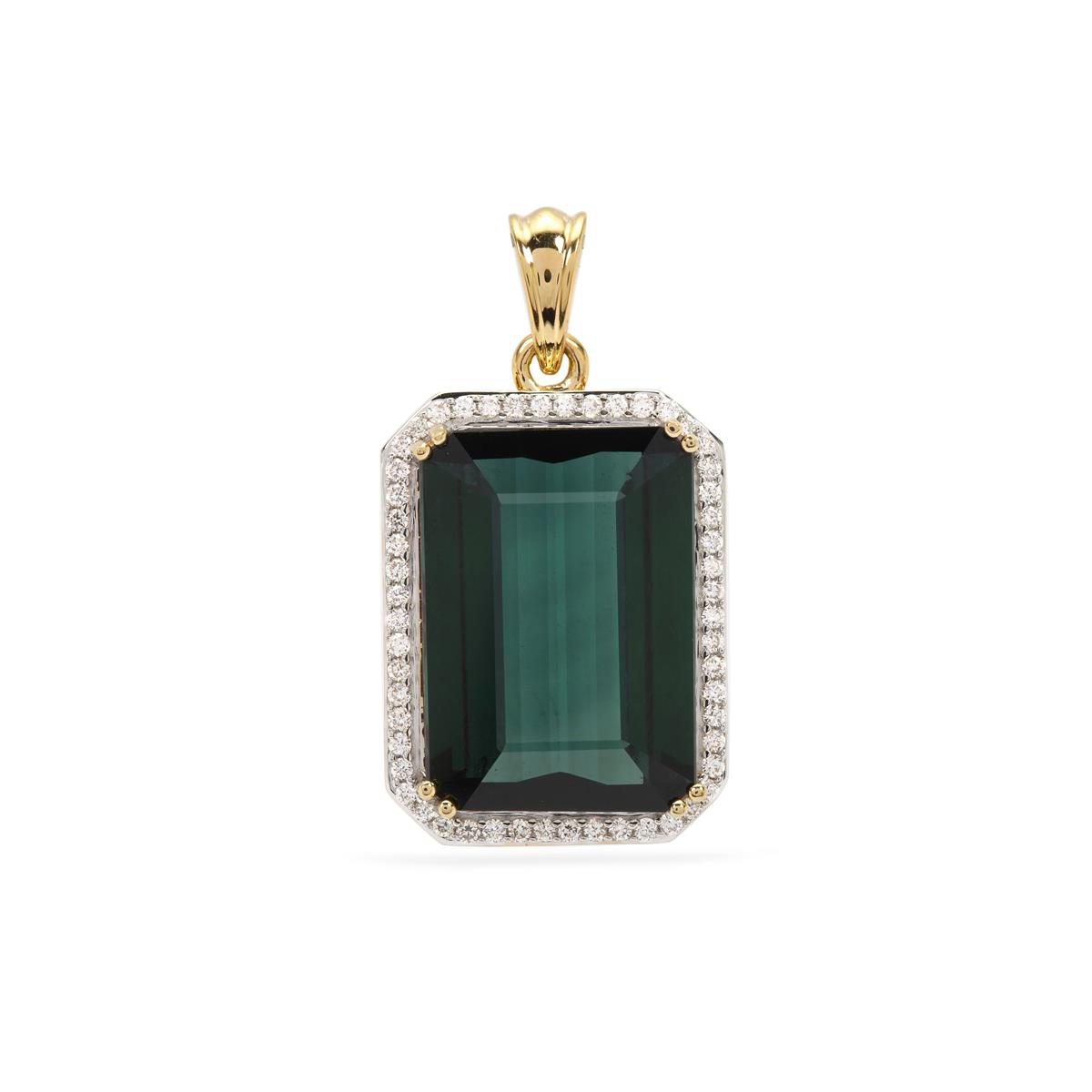 Mutuca Indicolite Pendant with Diamond in 18K Gold 16.10cts | Gemporia