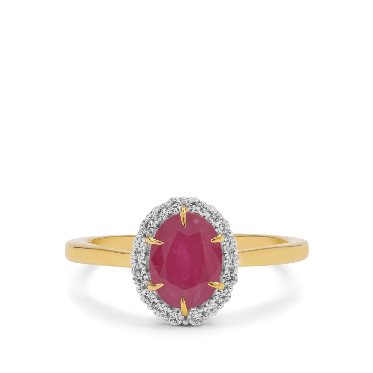 Kenyan Ruby Ring with White Zircon in Gold Plated Sterling Silver 1 ...