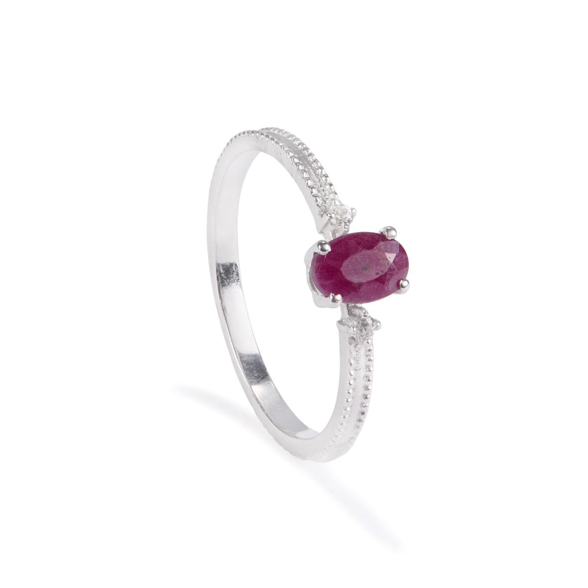 Ruby Ring with White Zircon in Sterling Silver 0.71cts | Gemporia