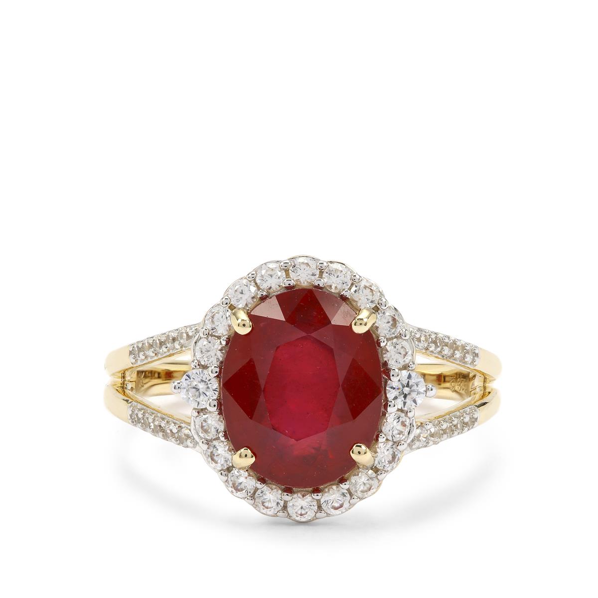 Bemainty Ruby Ring with White Zircon in 9K Gold 4.70cts | Gemporia
