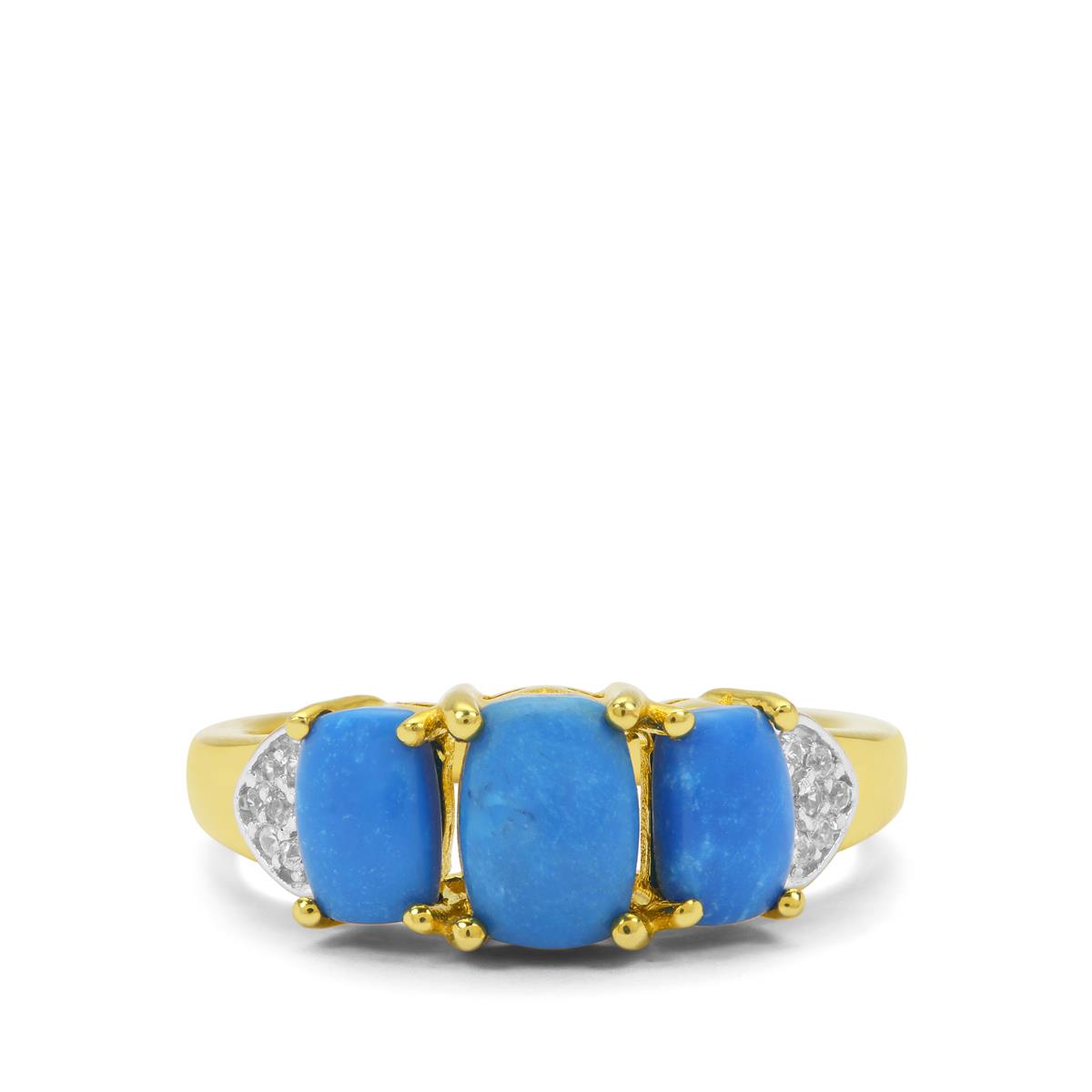 Ceruleite Ring with White Topaz in Gold Plated Sterling Silver 1.80cts ...