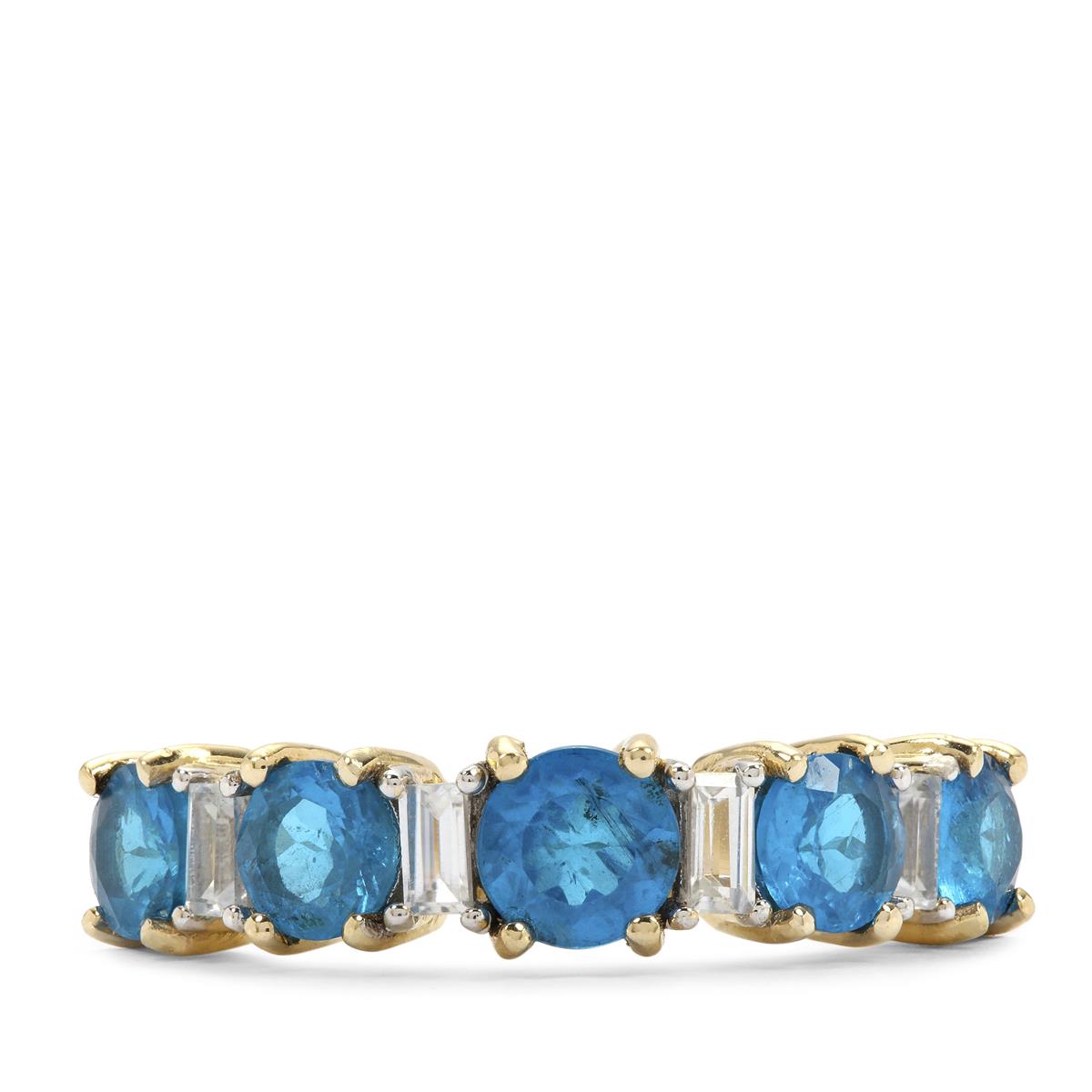 Vivid Blue Apatite Ring with White Zircon in 9K Gold 1.75cts | Gemporia