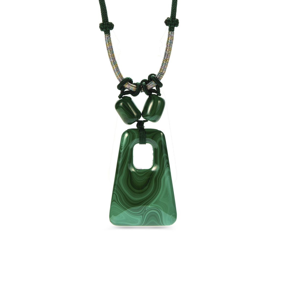 Bullseye Malachite Adjustable Rope Necklace 175cts | Gemporia