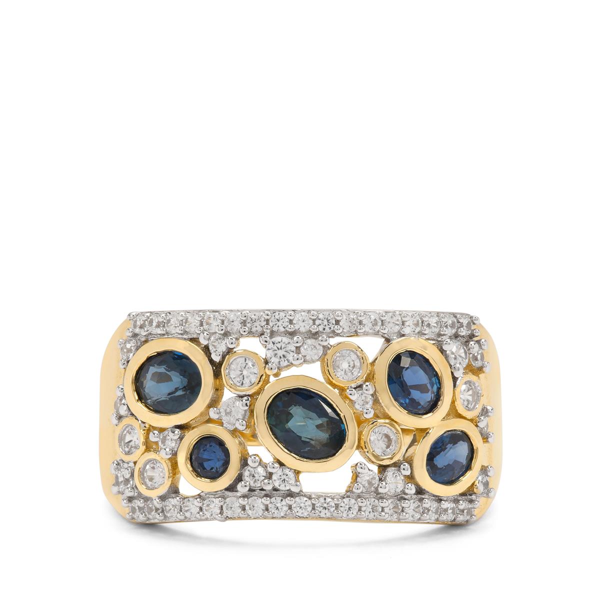 Nigerian Blue Sapphire Ring with White Zircon in 9K Gold 1.50cts | Gemporia