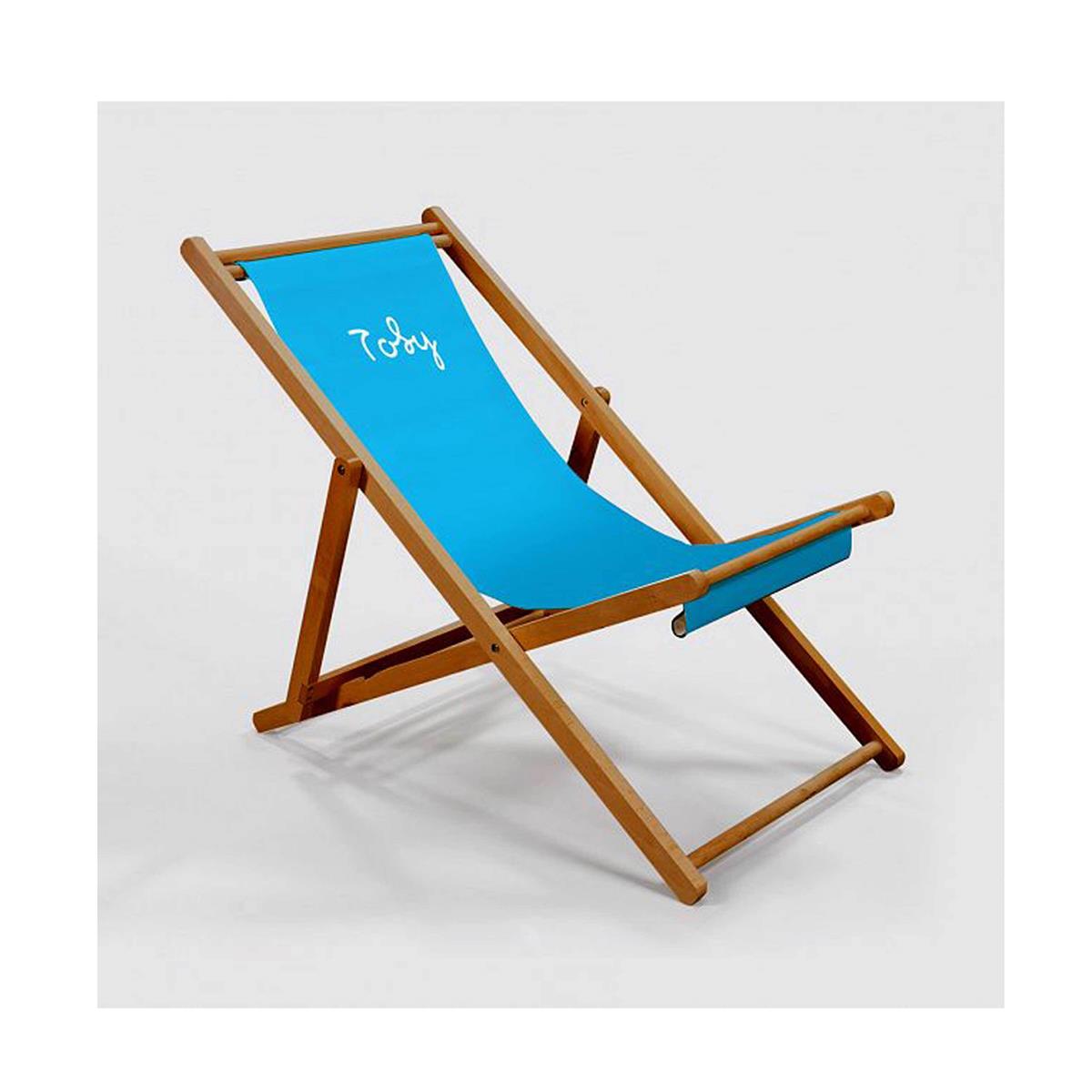Personalised Deck Chair - White Text on Blue | Gemporia