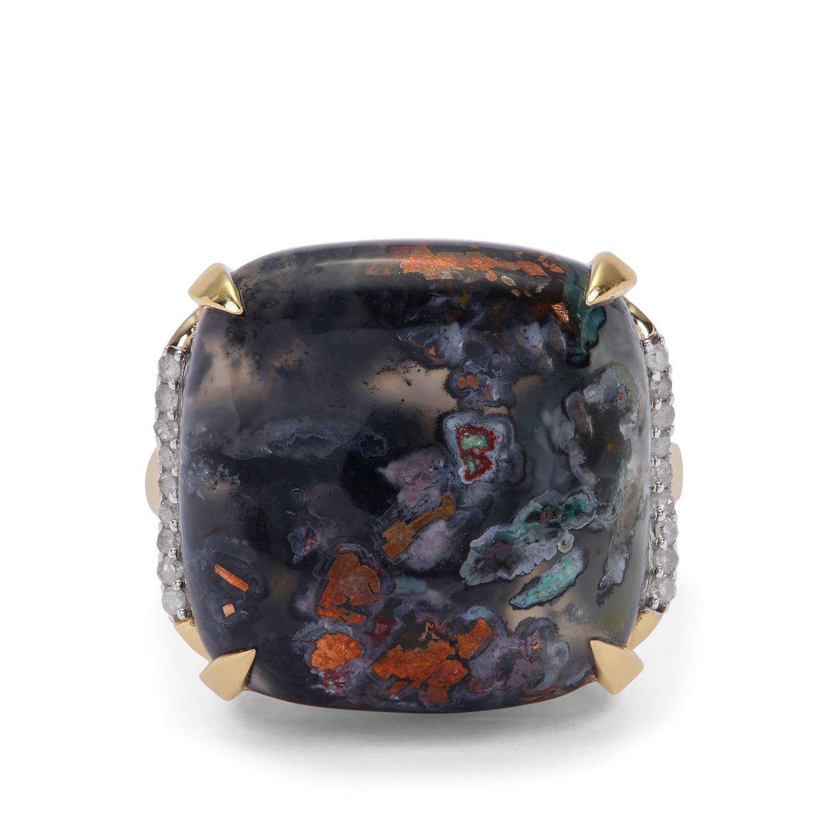 Black Aquadite Ring with Diamond in 9K Gold 23cts | Gemporia