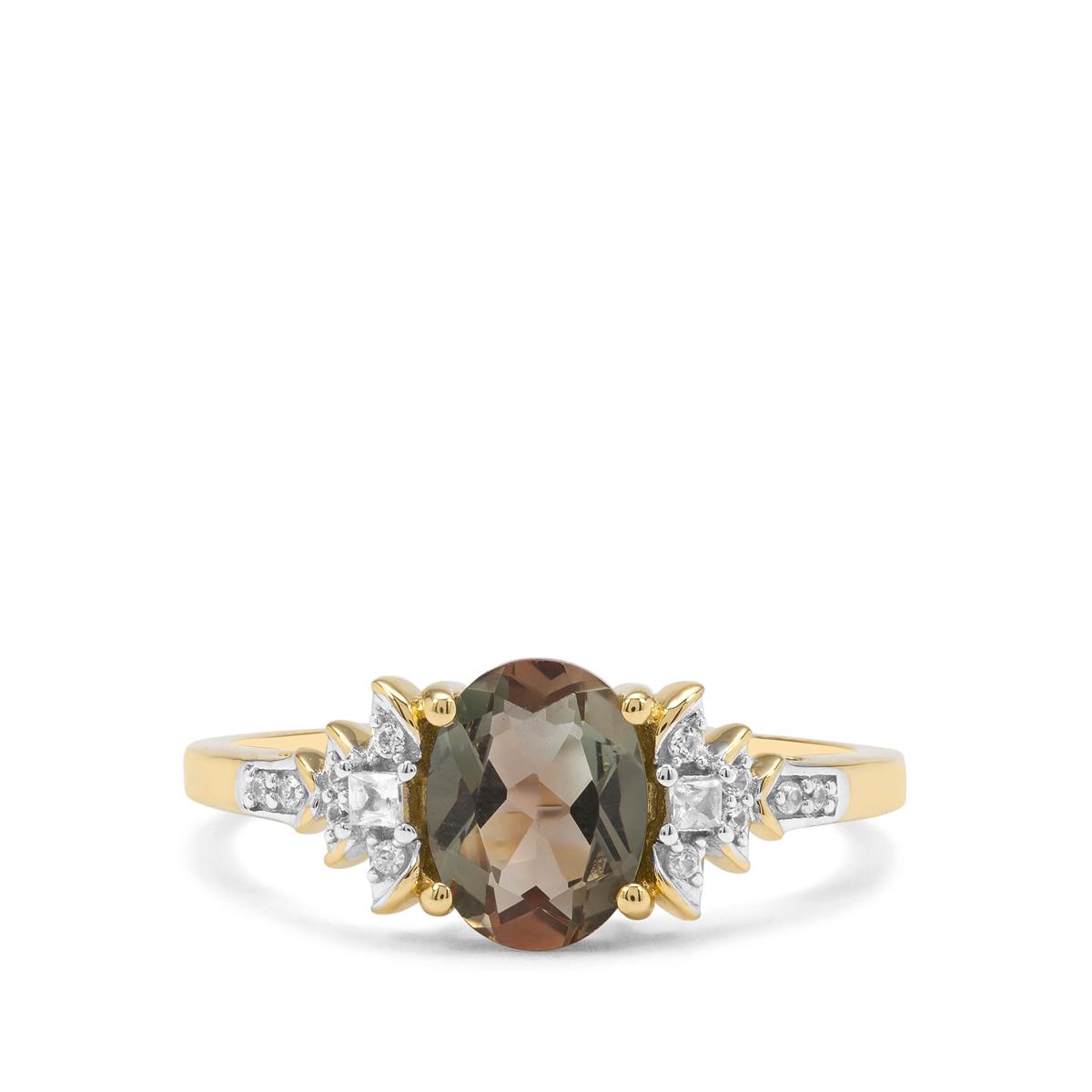 Peacock Parti Oregon Sunstone Ring with White Zircon in 9K Gold 1.21cts ...