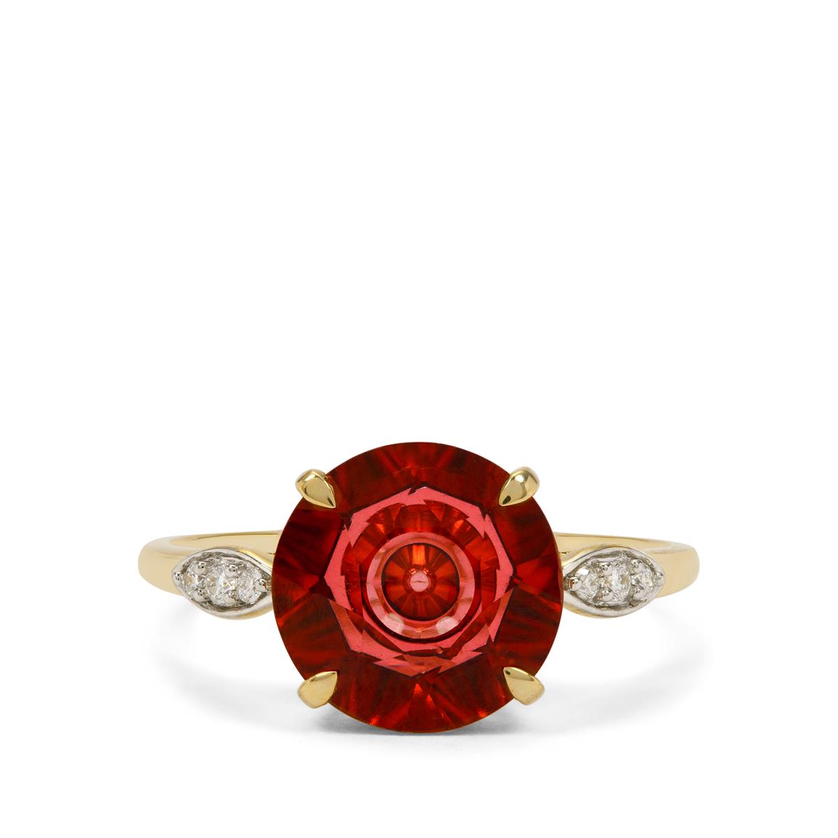 Lehrer Quasar Cut Scarlet Topaz Ring with Diamond in 9K Gold 3.67cts ...