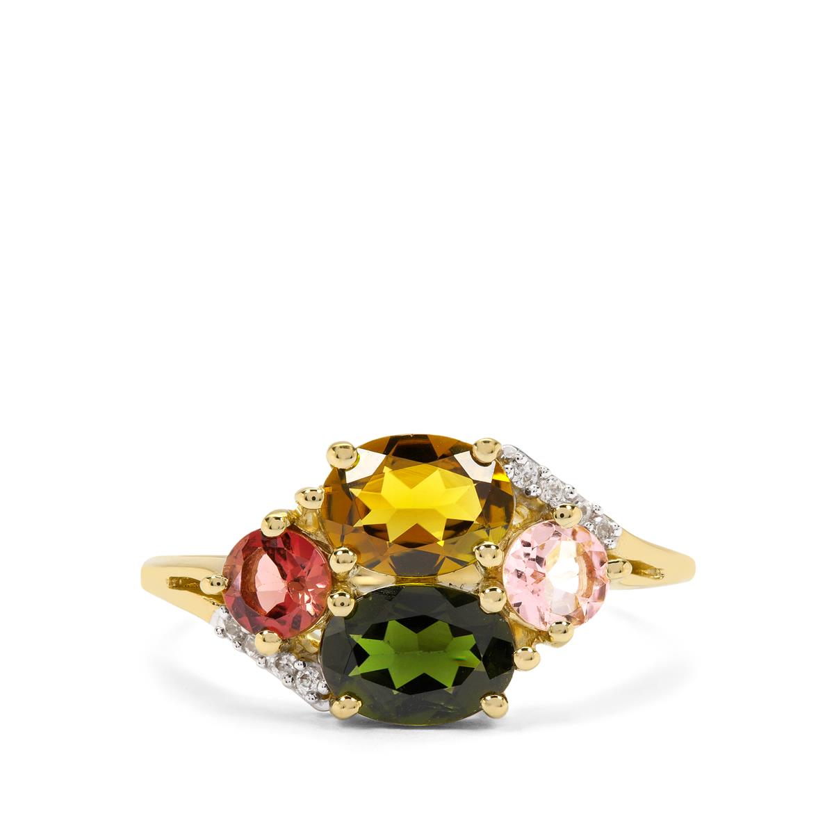 Multi-Colour Tourmaline Ring with White Zircon in 9K Gold 2cts | Gemporia