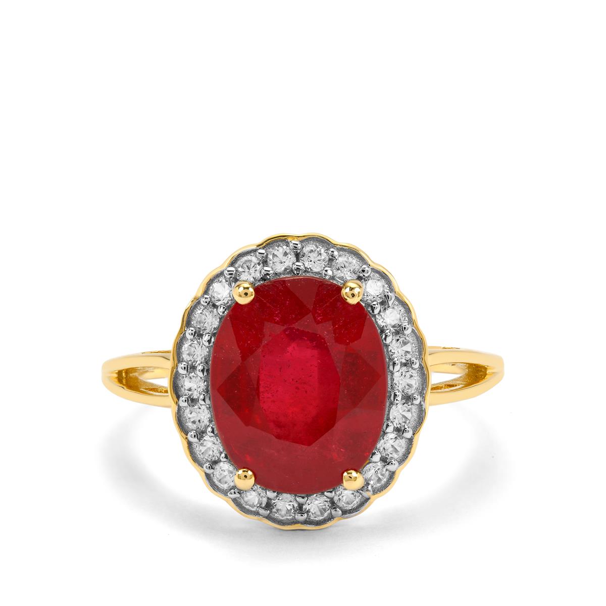 Malagasy Ruby Ring with White Zircon in 9K Gold 5.70cts (F) | Gemporia
