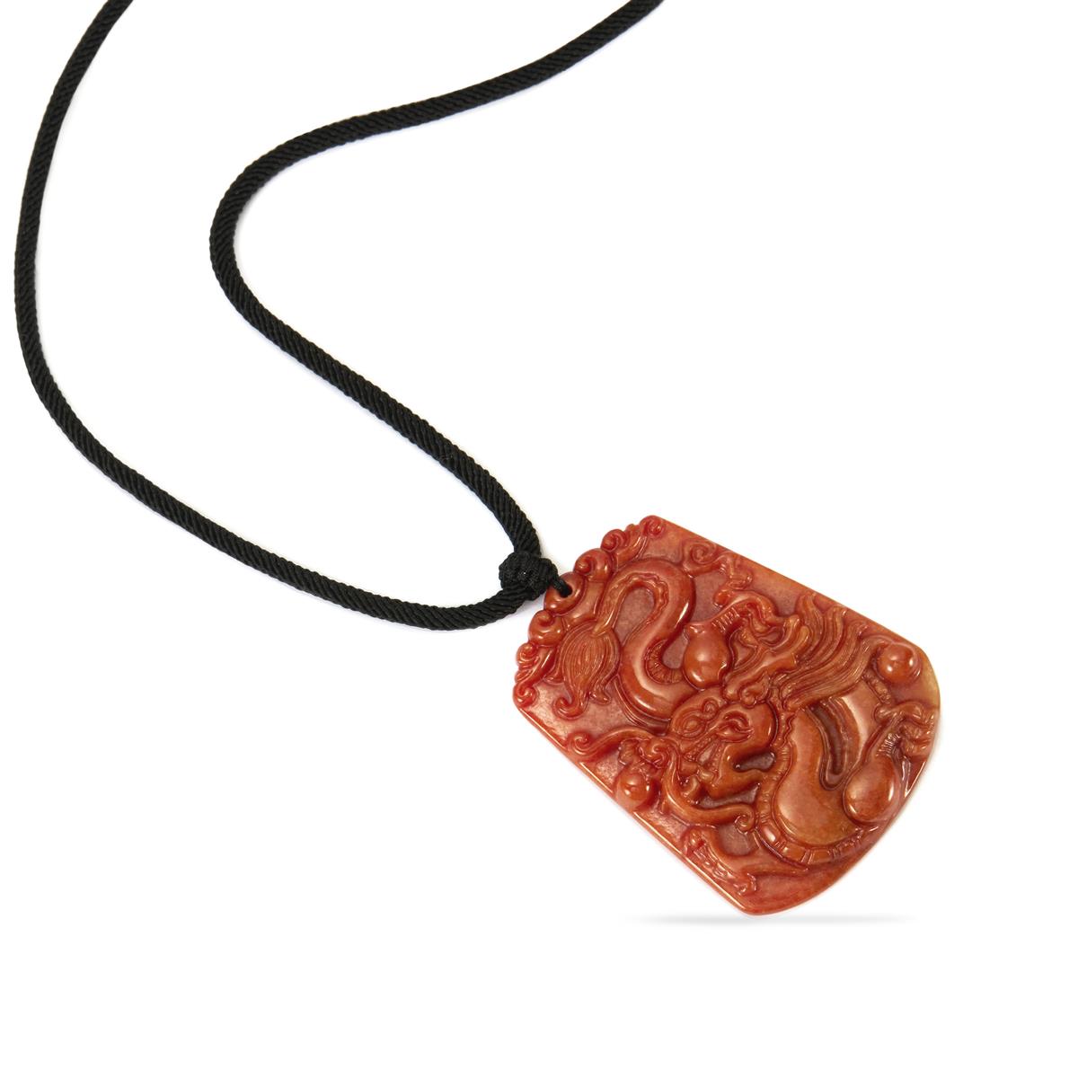 Red Jadeite Carved Dragon Rope Necklace 90cts | Gemporia