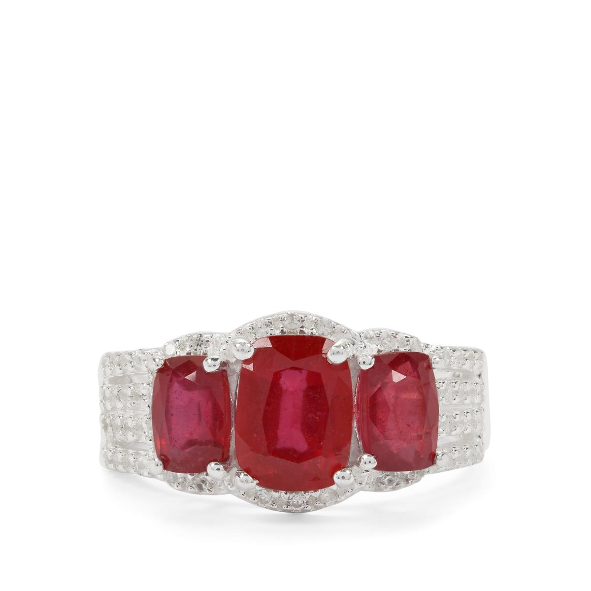 Bemainty Ruby Ring with White Zircon in Sterling Silver 3cts | Gemporia