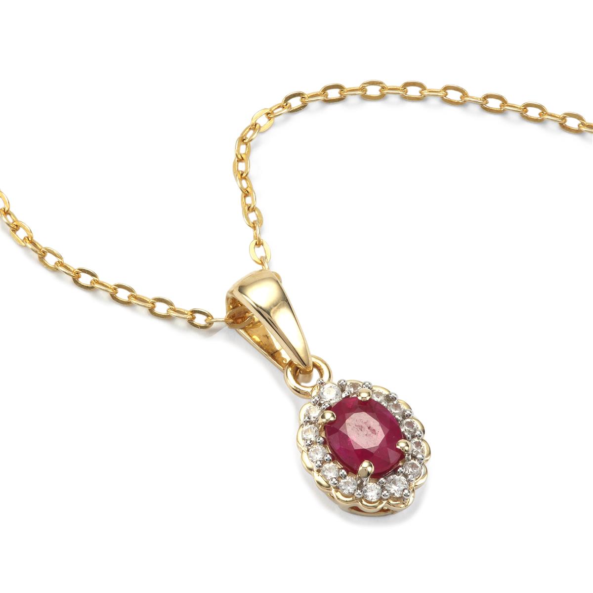 Burmese Ruby Pendant with White Zircon in 9K Gold 0.40ct | Gemporia