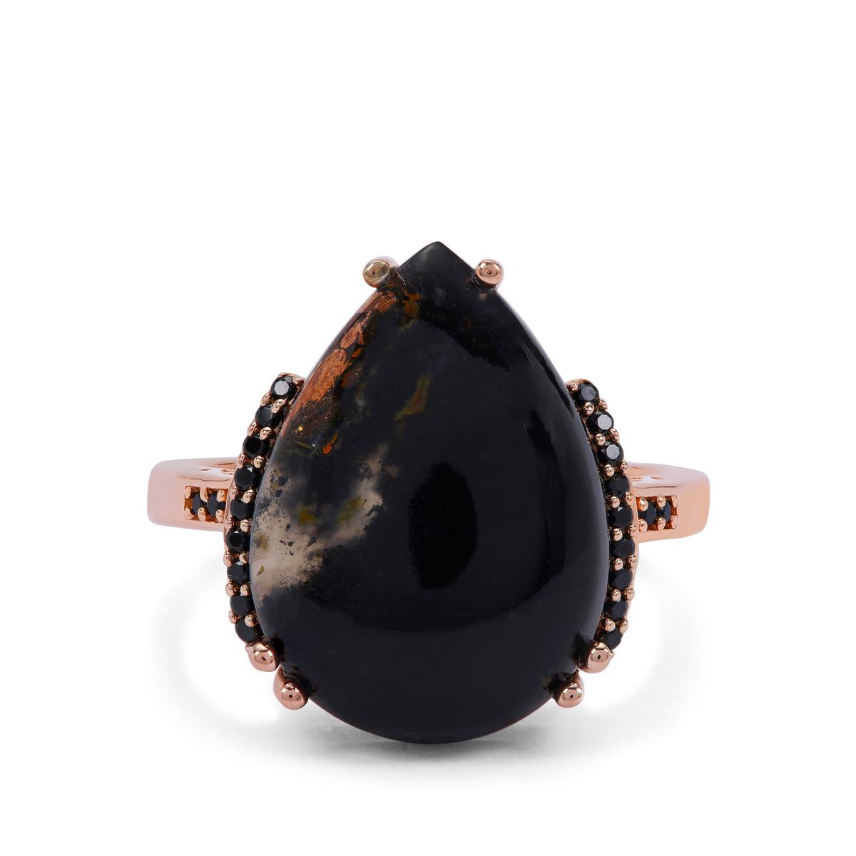 Aquadite Noir & Black Spinel Rose Midas Ring ATGW 9.20cts | Gemporia