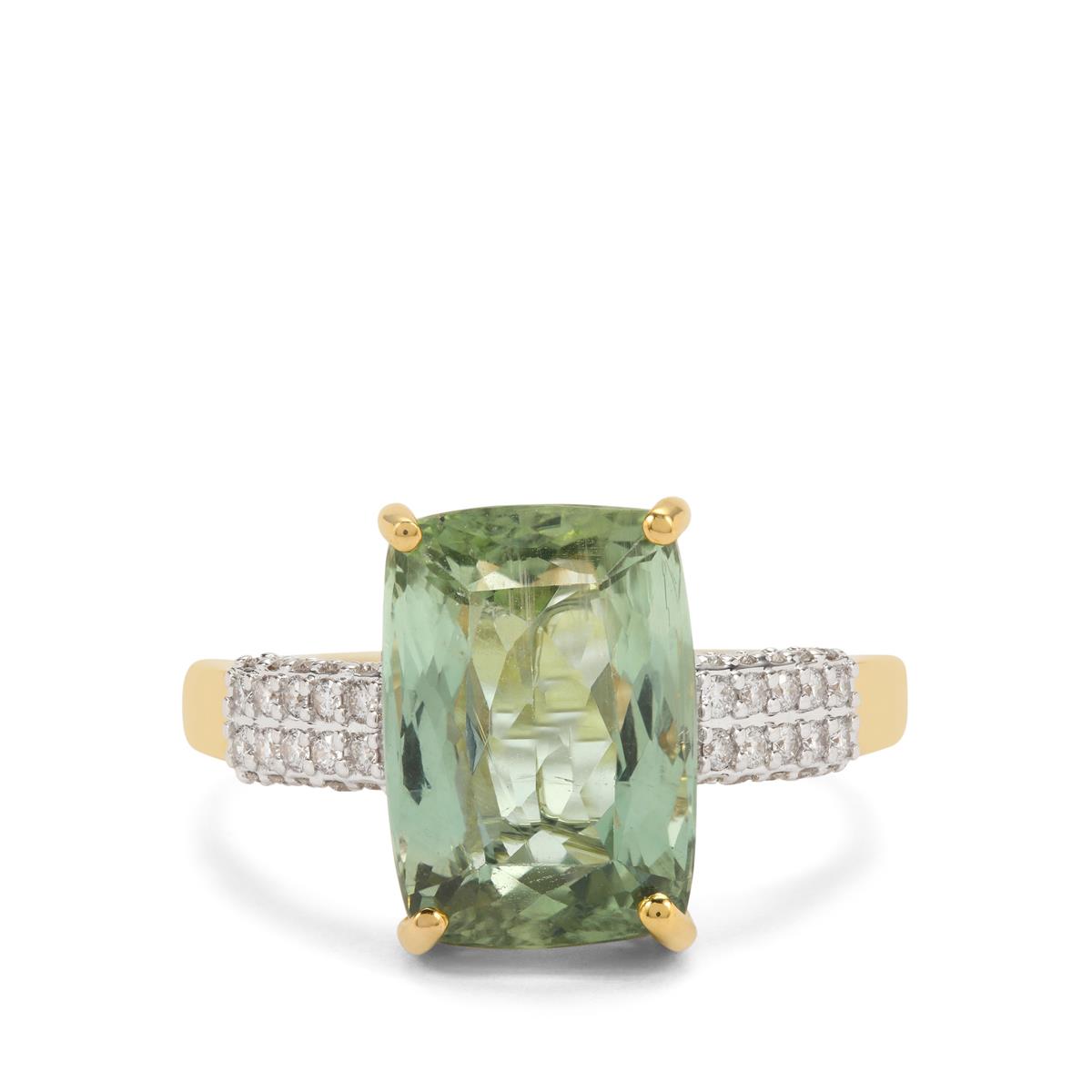 Congo Mint Tourmaline Ring with Diamond in 18K Gold 6.56cts | Gemporia