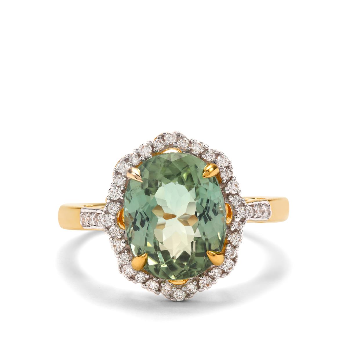 Congo Green Tourmaline Ring with Diamond in 18K Gold 4.58cts | Gemporia