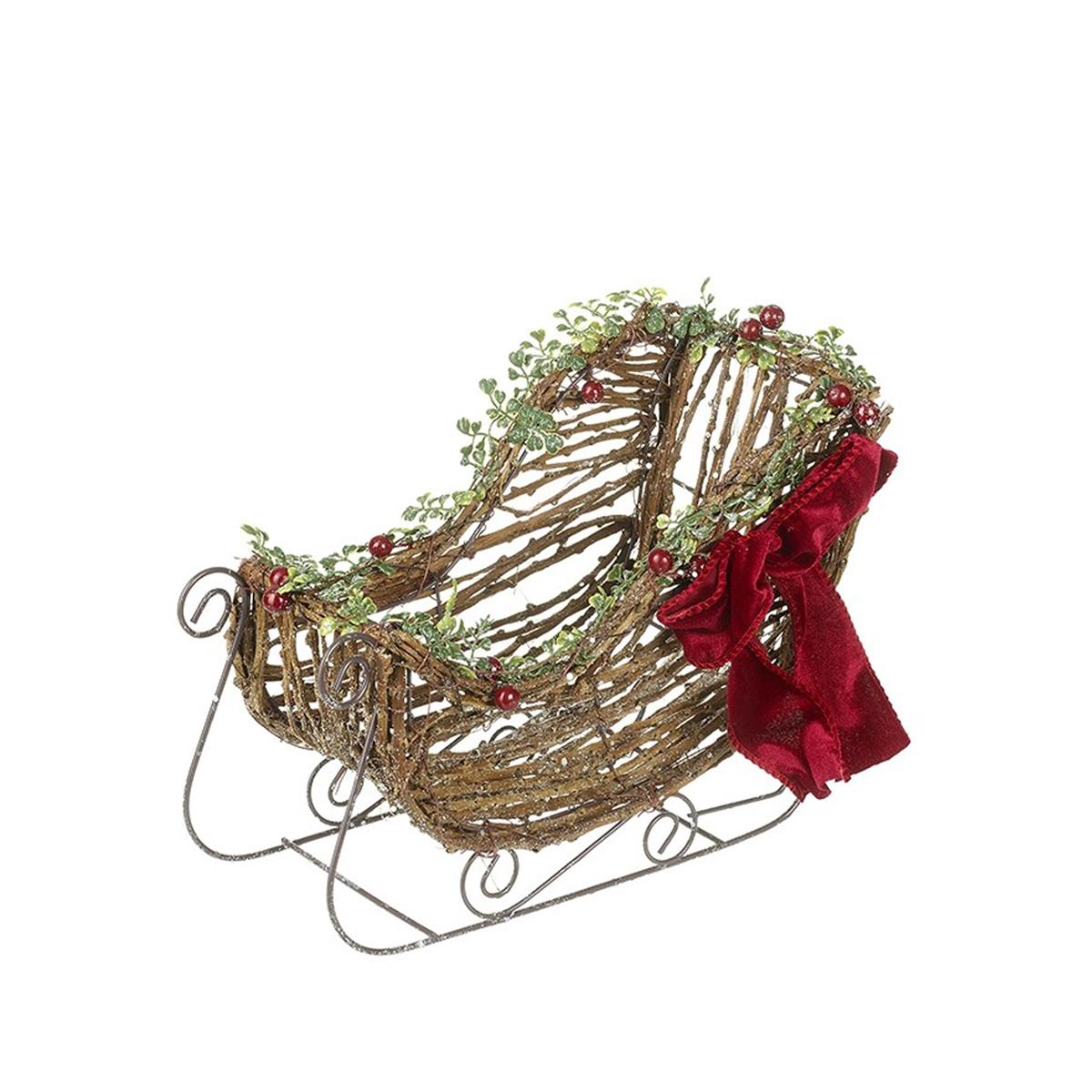 Rattan Sleigh With Red Bow | Gemporia