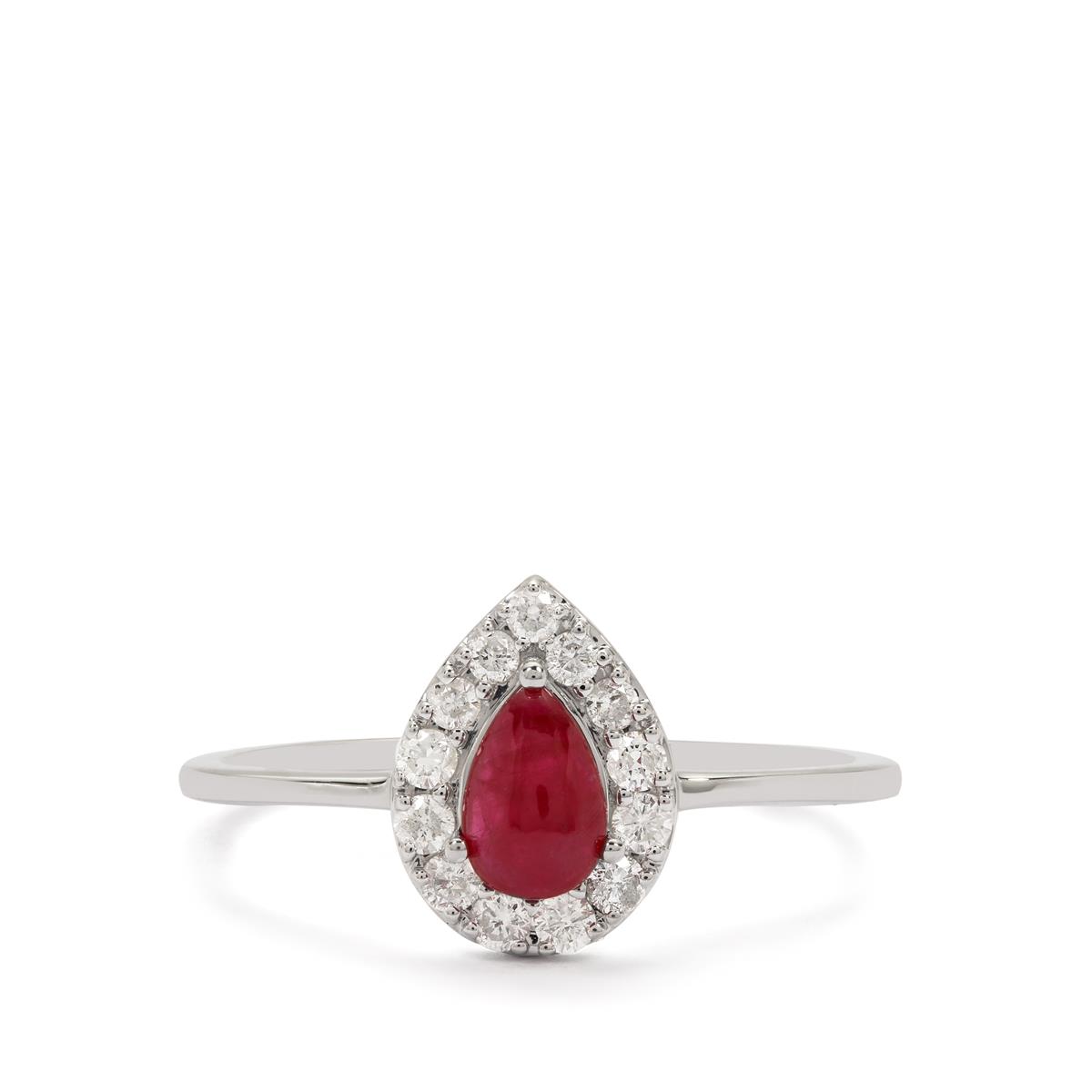 Greenland Ruby Ring with Canadian Diamond in 9K White Gold 0.91cts | Gemporia